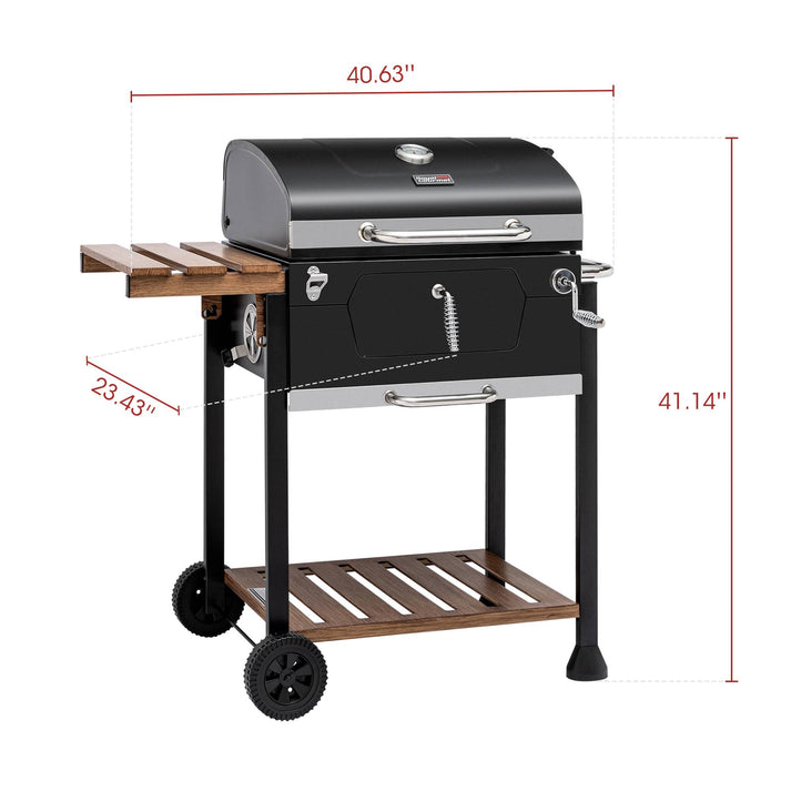 24-Inch Charcoal Grill with Handle and Folding Table| Royal Gourmet