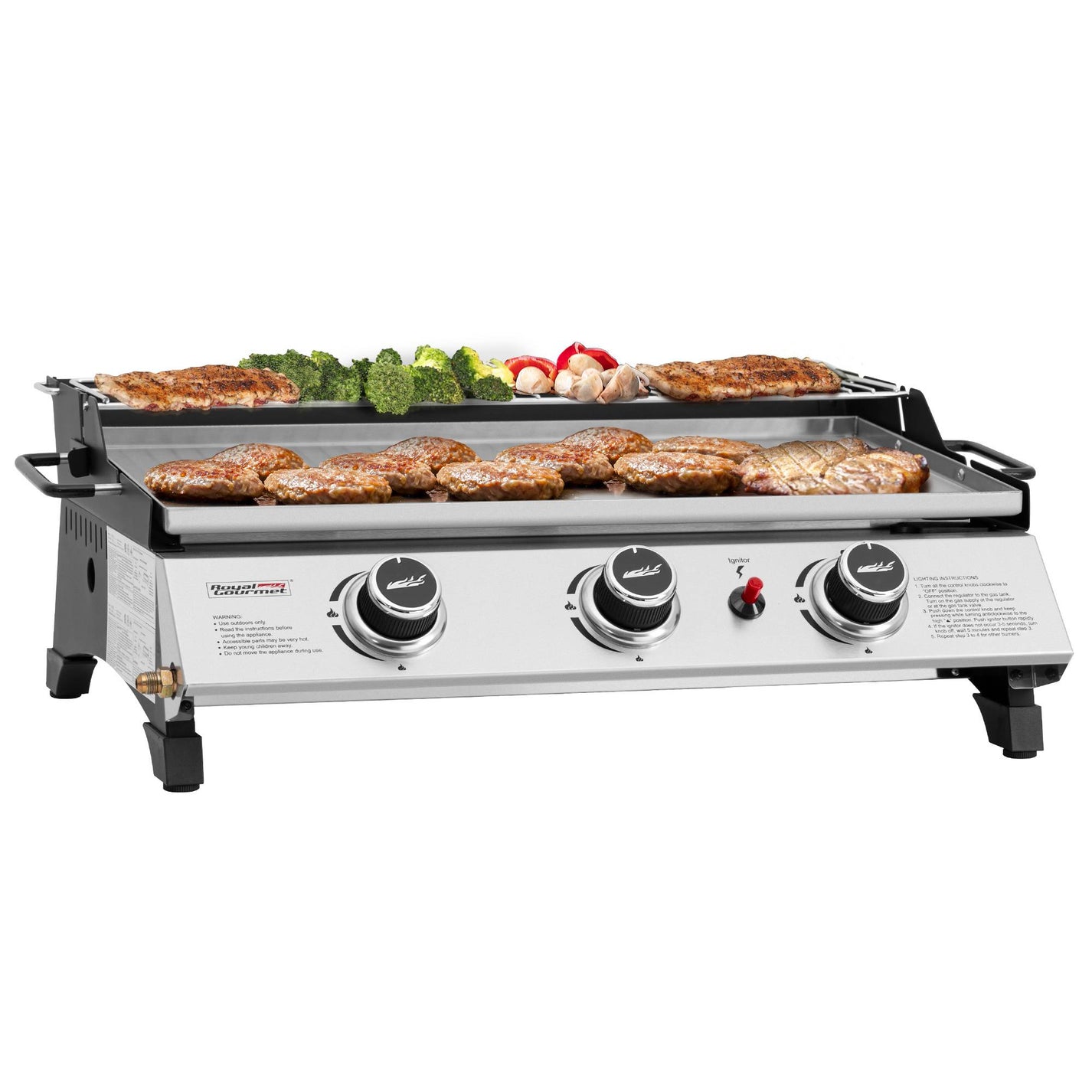 24-Inch 3-Burner Portable Gas Griddle | Royal Gourmet