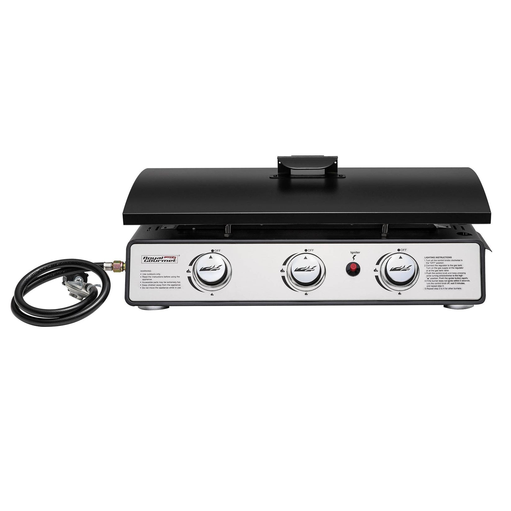 3-Burner Portable Gas Griddle with Lid | Royal Gourmet