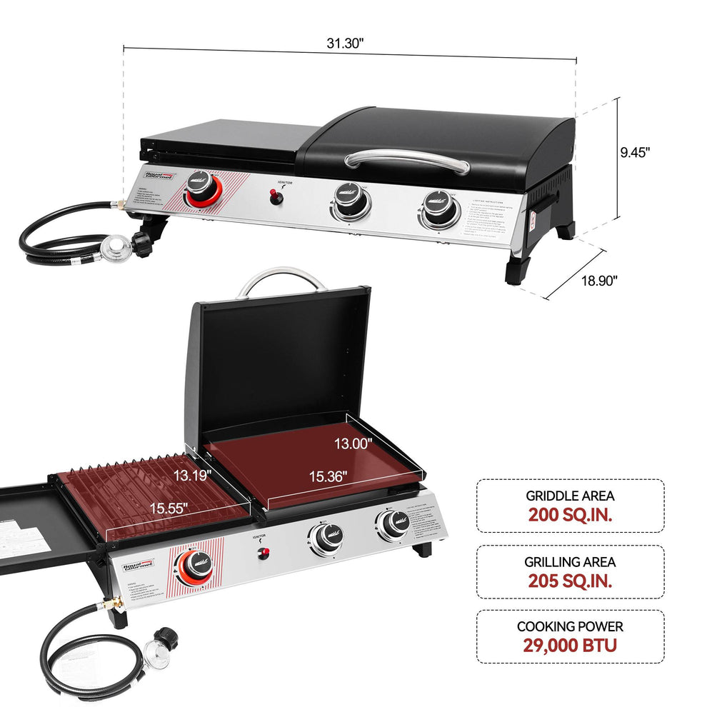 3-in-1 Portable Silver Gas Griddle| Royal Gourmet