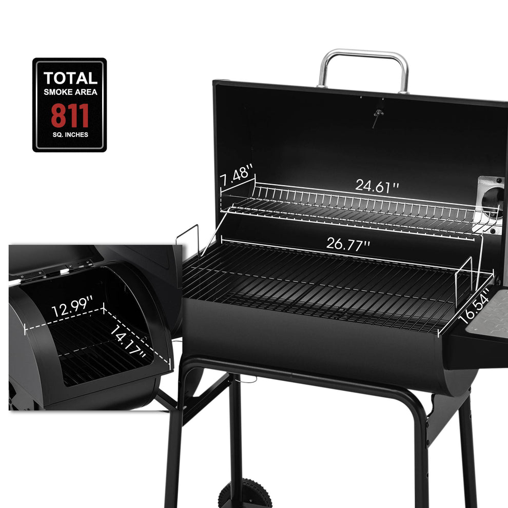 30-Inch Barrel Charcoal Grill with Offset Smoker | Royal Gourmet