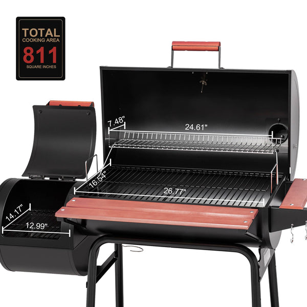 30-Inch Charcoal Grill with Offset Smoker | Royal Gourmet