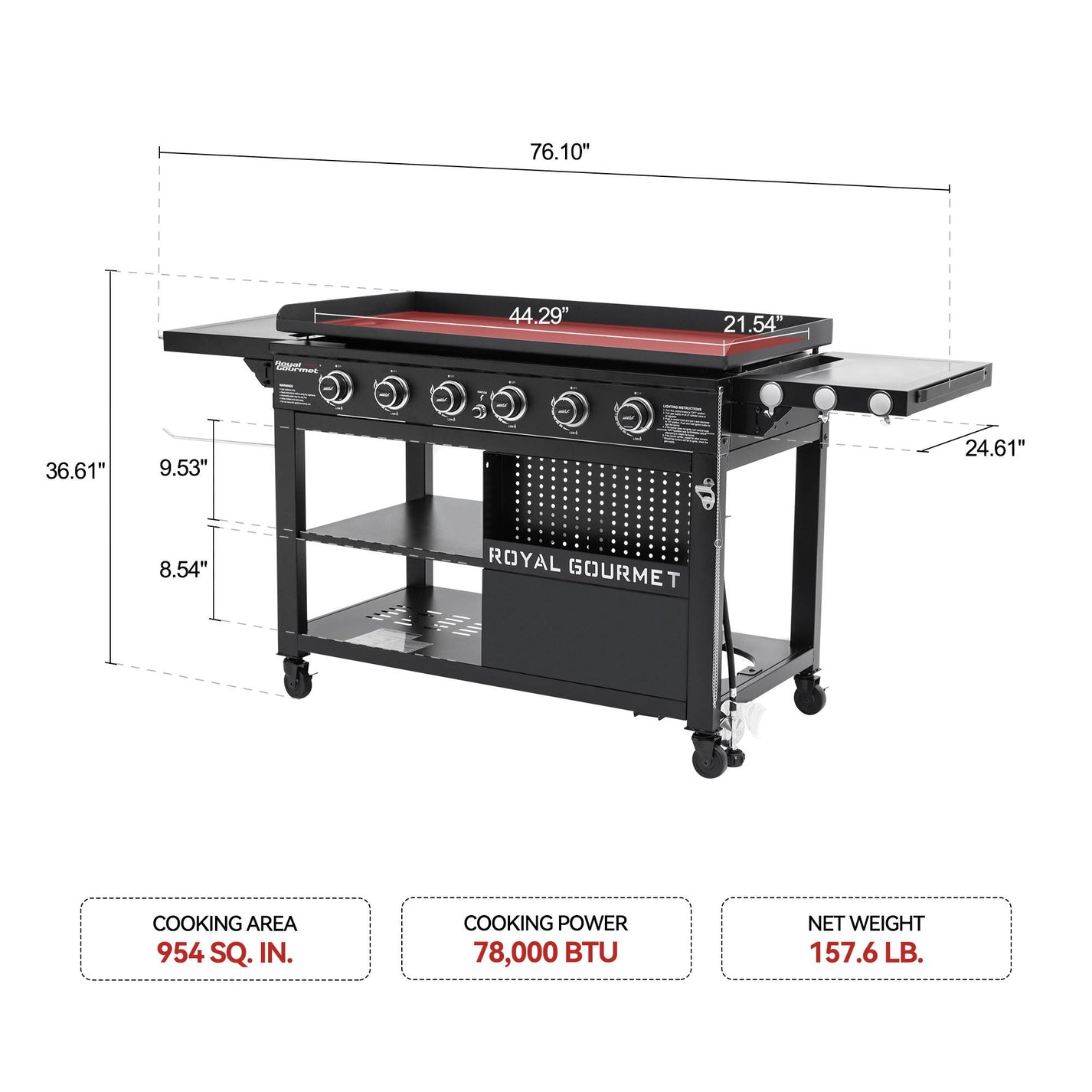 6-Burner Black Flat Top Gas Grill Griddle | Royal Gourmet