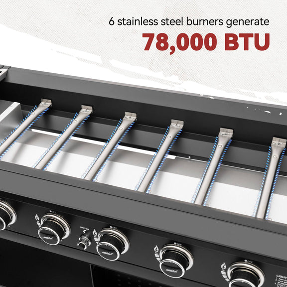 6-Burner Black Flat Top Gas Grill Griddle | Royal Gourmet