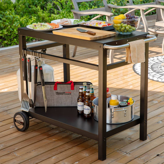 Black Double Shelf Grill Cart with Wheels | Royal Gourmet