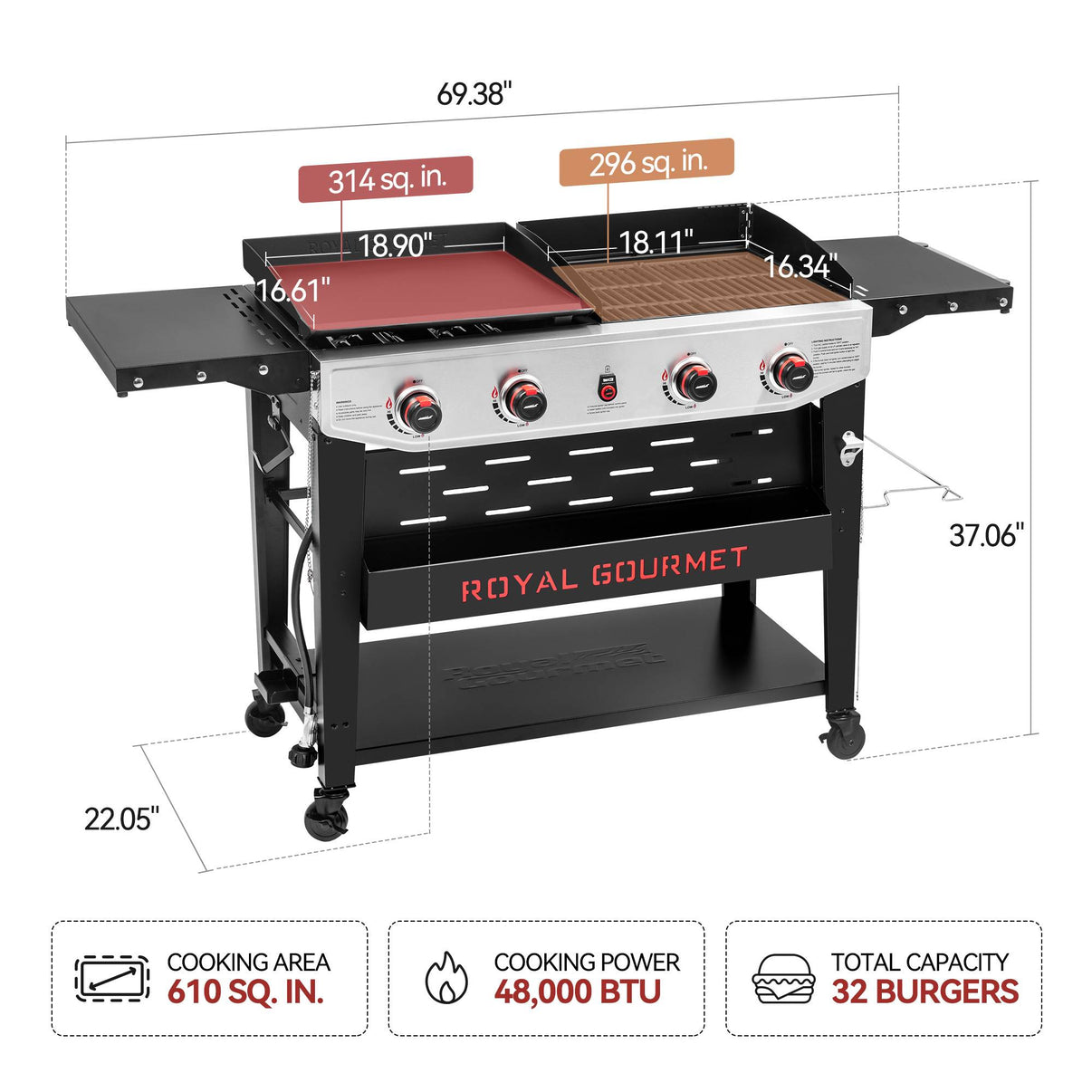 Gas Grill and Griddle Combo Black & Silver | Royal Gourmet